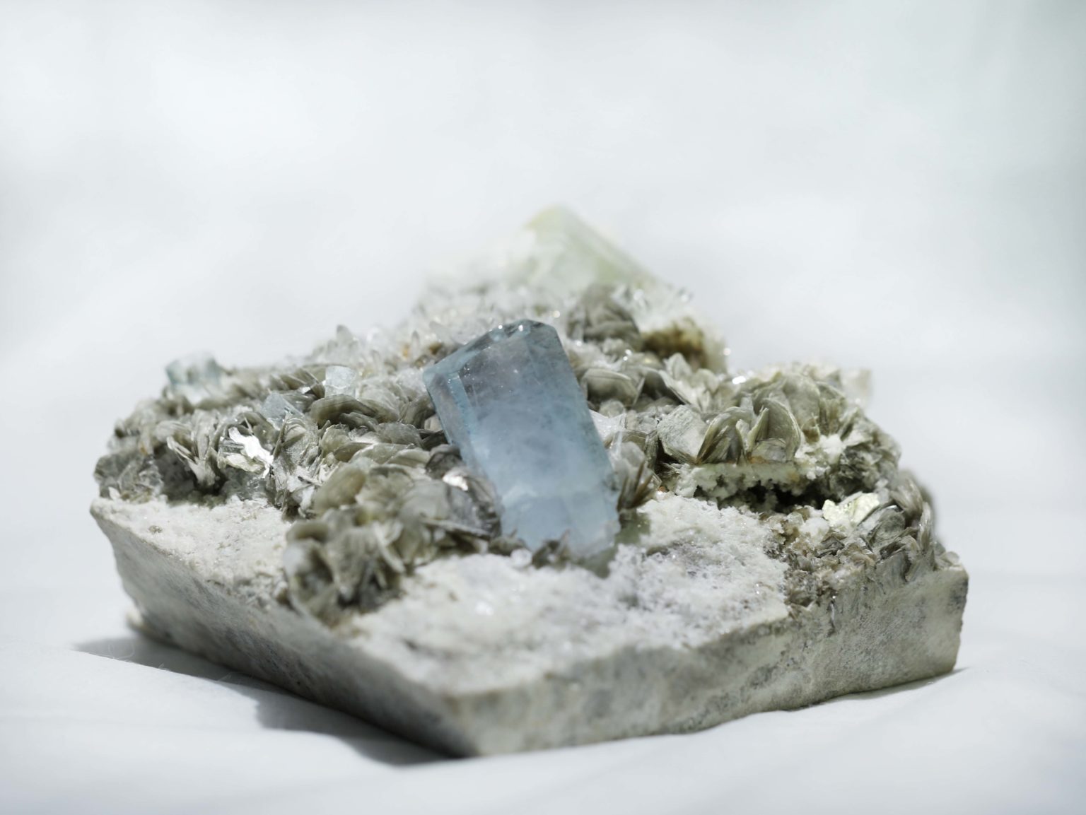 Aquamarine with Goshenite, Quartz, Mica – P&L Art and Crystals